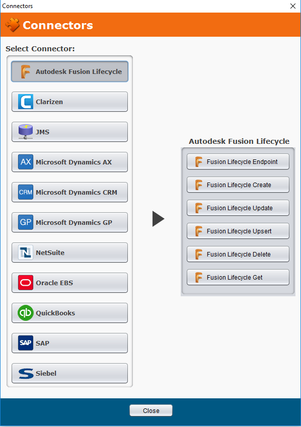 Autodesk Fusion Lifecycle connector Create in Jitterbit Design Studio